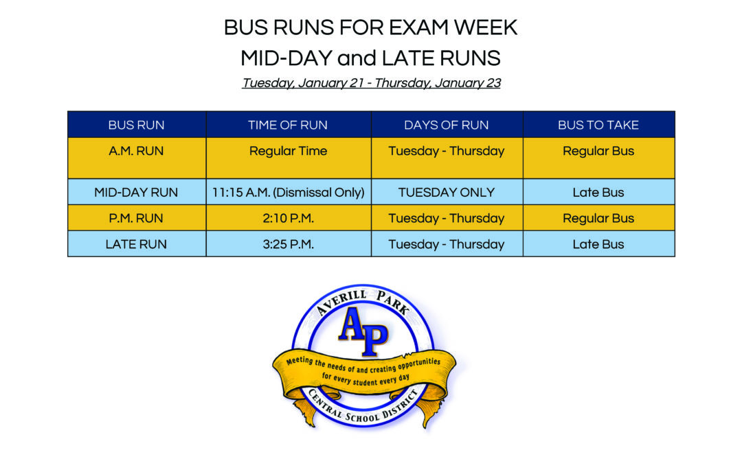 Bus Runs for Regents Exam Week | Averill Park Central School District