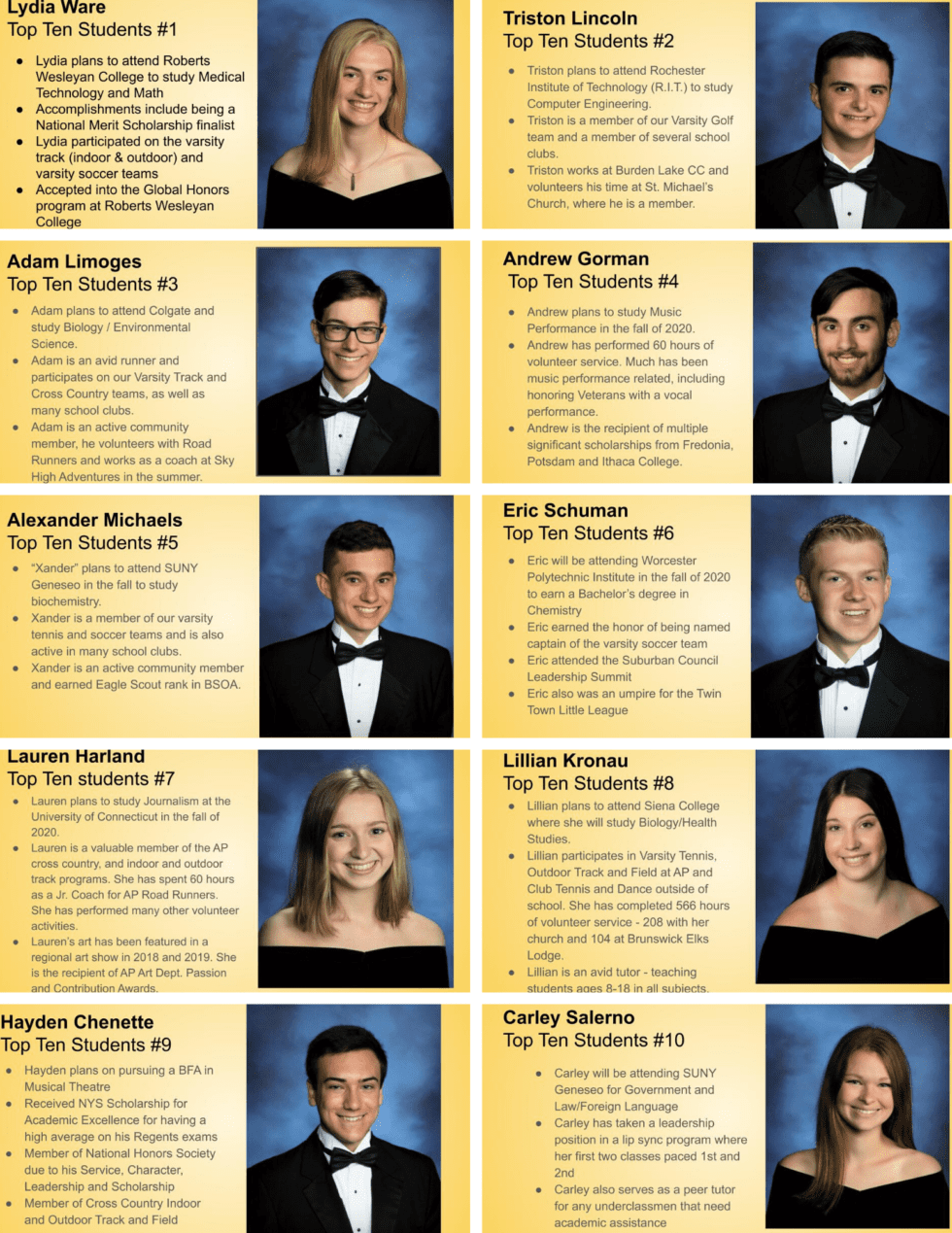 Top 10 Students in the Class of 2020 | Averill Park Central School District