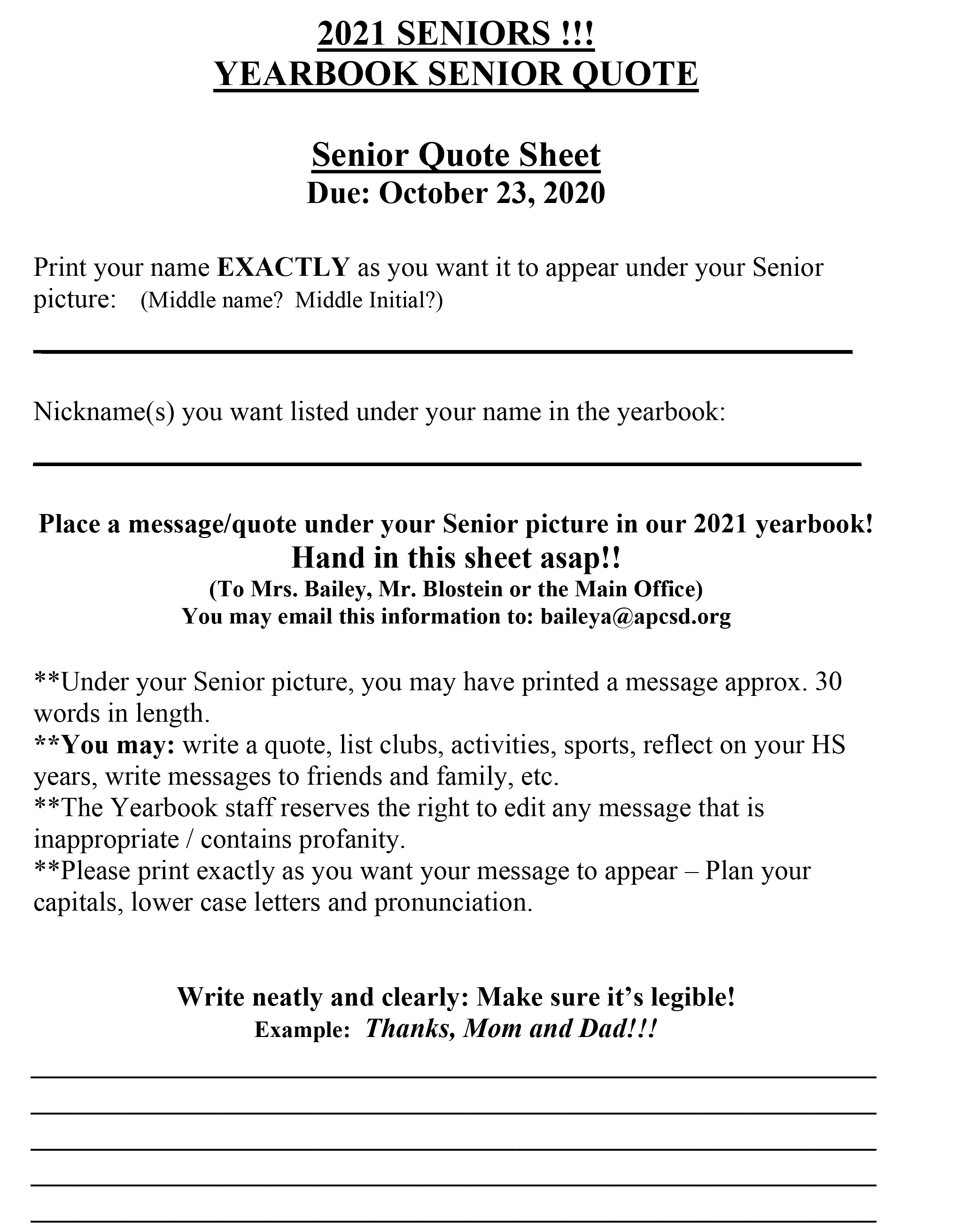 Yearbook Senior Quotes | Averill Park Central School District