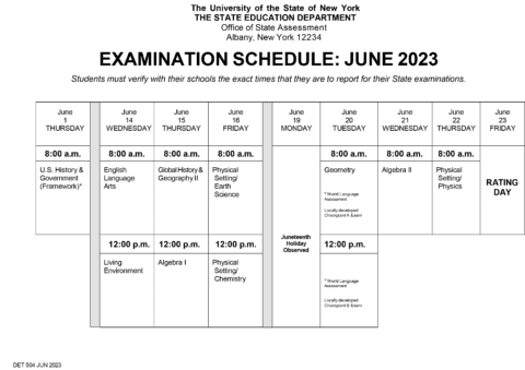 APHS June 2023 Regents Exams Schedule | Averill Park Central School ...