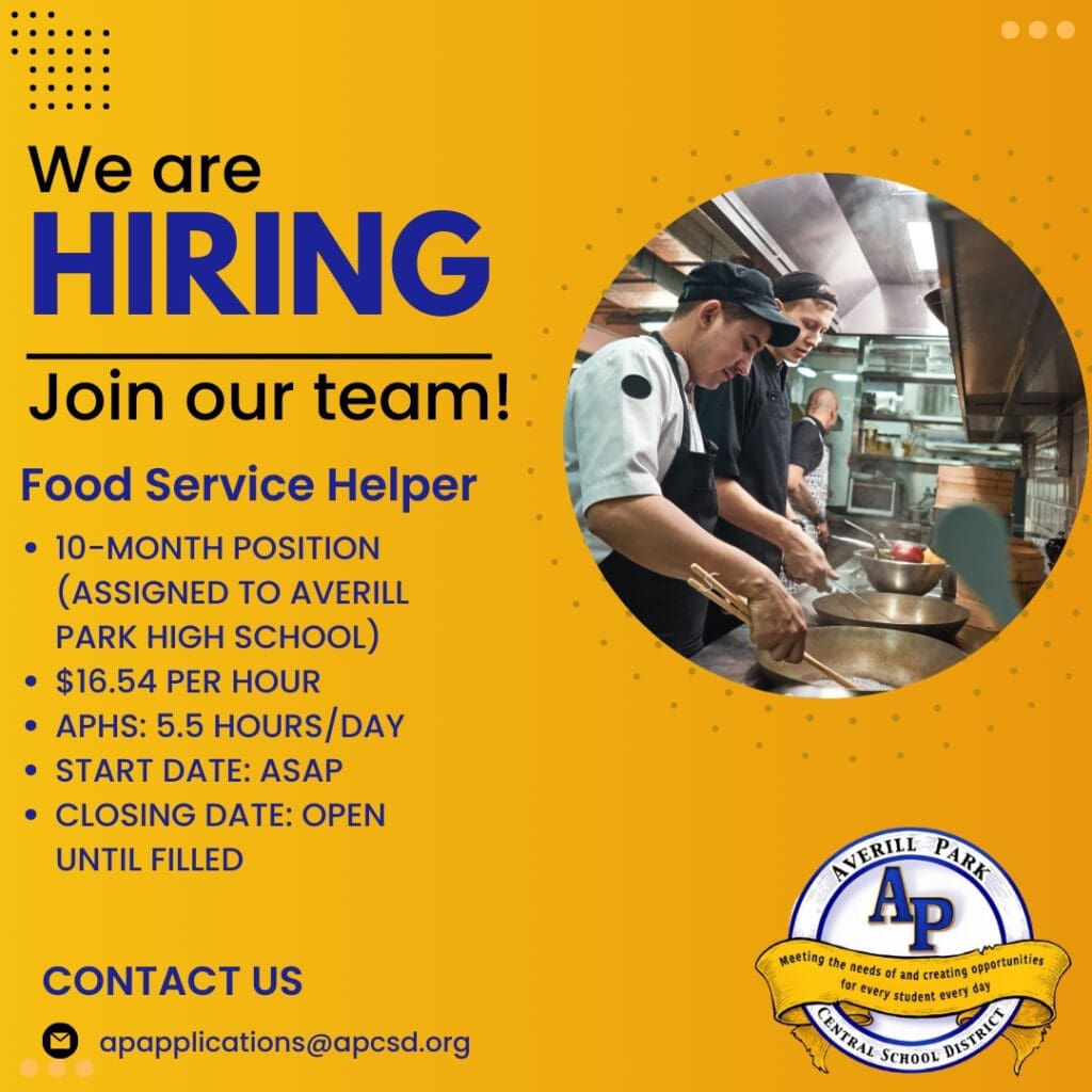 We're Hiring: Food Service Helper (APHS) | Averill Park Central School ...