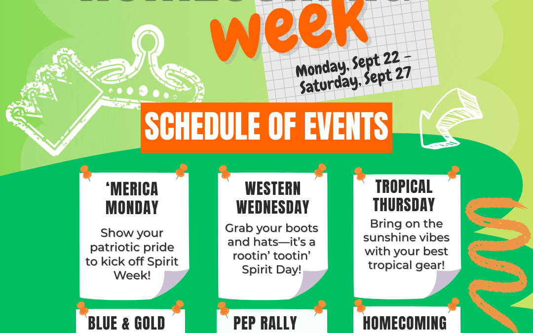 Blue And Green Playful Illustrative School Event Homecoming Week Flyer ...